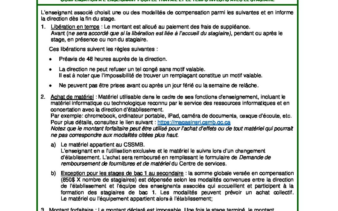 NOUVEAU Modalités d’utilisation de l’allocation pour encadrement des ...